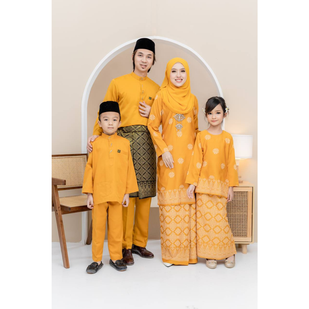 BAJU RAYA MODEN SET FAMILY SONGKET TABUR EXCLUSIVE (MUSTARD) | Shopee ...