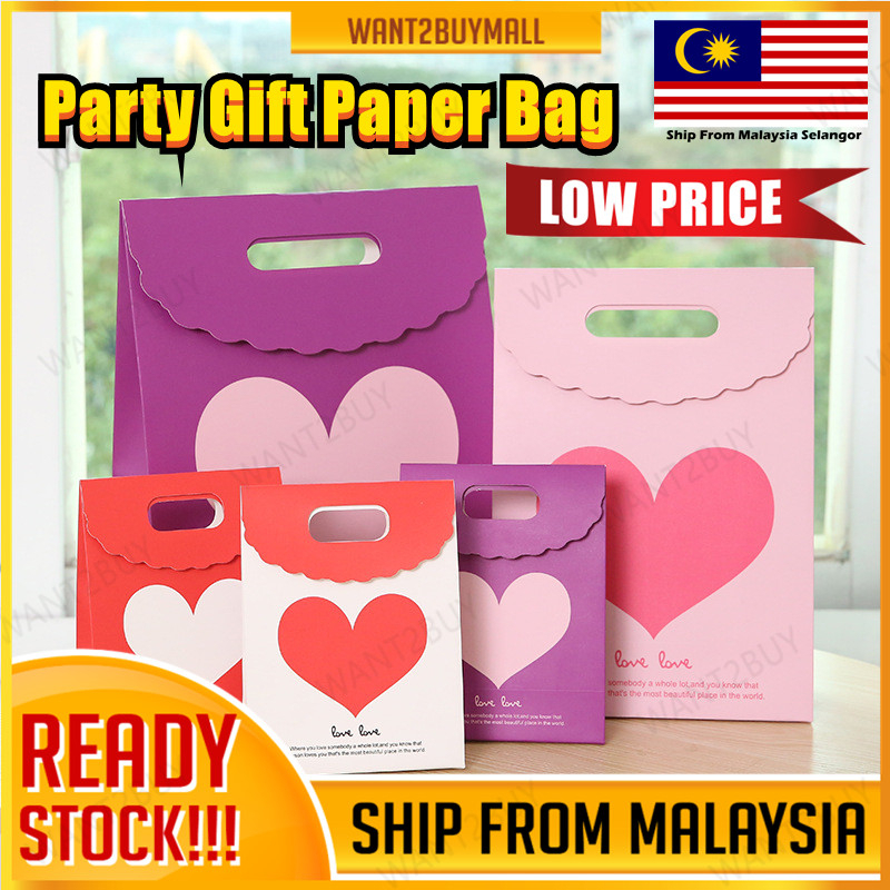 🎁GIFT PAPER BAG🎁 3 Size Love Heart Birthday Valentine Wedding Doorgift ...