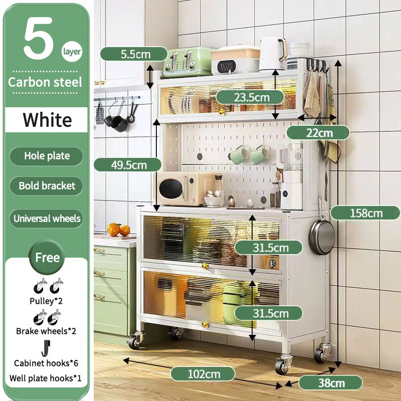 【IN STOCK】Kitchen Cabinet Rack Kitchen Storage Racks Shelf with Wheels ...