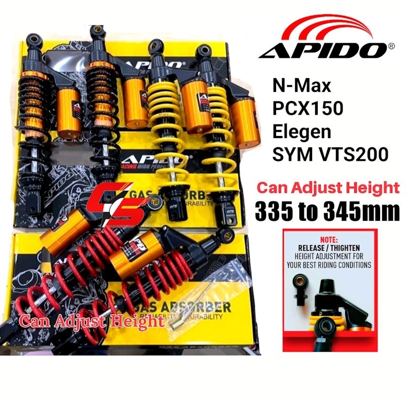 APIDO GAS ABSORBER ADJUSTABLE ( 335mm To 345mm) SCOOTER NMAX PCX150 ...