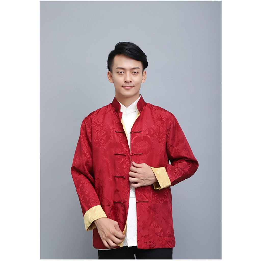 daidai (Ready Stock) 唐裝长袖刺绣丝绸双面男 CNY Men Man Shirt Sam Fu Cheongsam ...