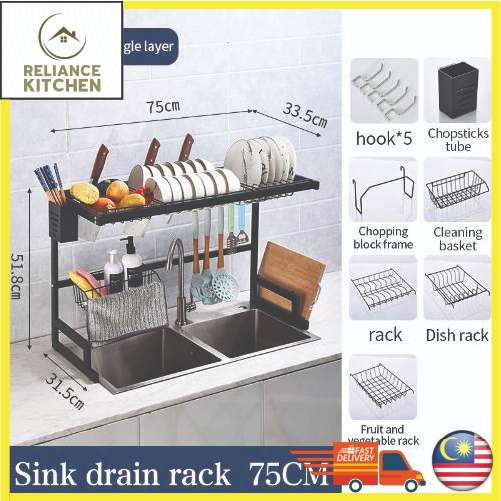 Stainless Steel Sink Dish Rack Kitchen Organizer Storage Rack Sinki ...