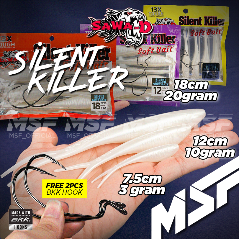 [MSF] Sawa-D Silent Killer Soft Plastic FREE 2 HOOK | 7.5cm 12cm 18cm | Silencer Killer Toman ...
