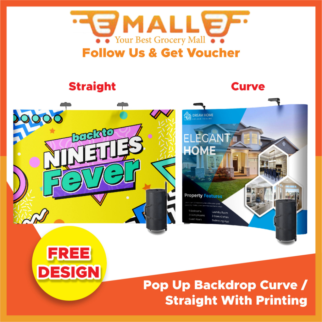 Pop Up Backdrop 3x3 Curve/Straight with Normal Trolley (Printing With ...