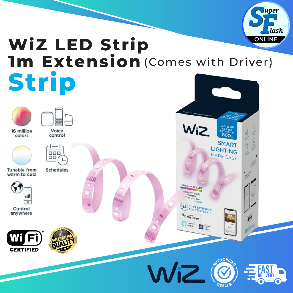 Philips WiZ Smart Lighting White and Coloured LED Strip 1-meter Extension [16 Million Colours ...