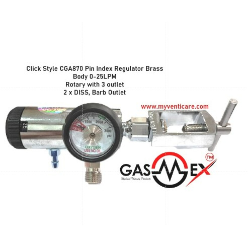 CLICK STYLE CGA870 PIN INDEX REGULATOR BRASS BODY ROTARY WITH 3 OUTLET ...