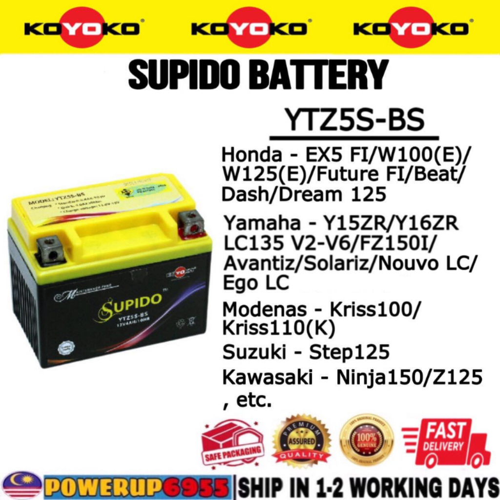 YTZ5S-BS YTZ5S BT4 KOYOKO SUPIDO BATTERY BATERI EX5 FI W125 FUTURE DASH ...