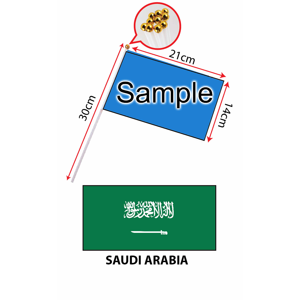 Saudi Arabia Hand Flag With Stick (14x21cm)/ Bendera Tangan Dunia Saudi ...