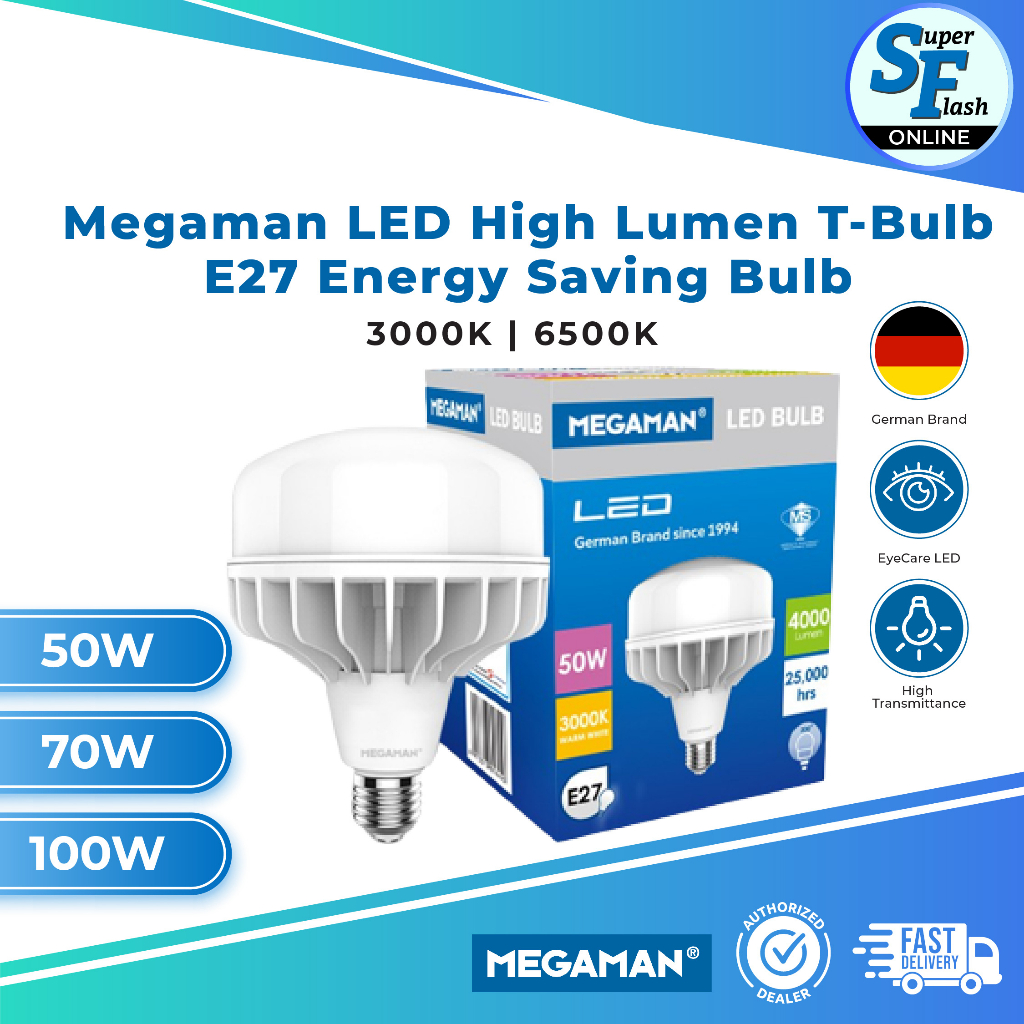 Megaman LED High Lumen T-Bulb E27 Ultra Bright Energy Saving Bulb (50W ...