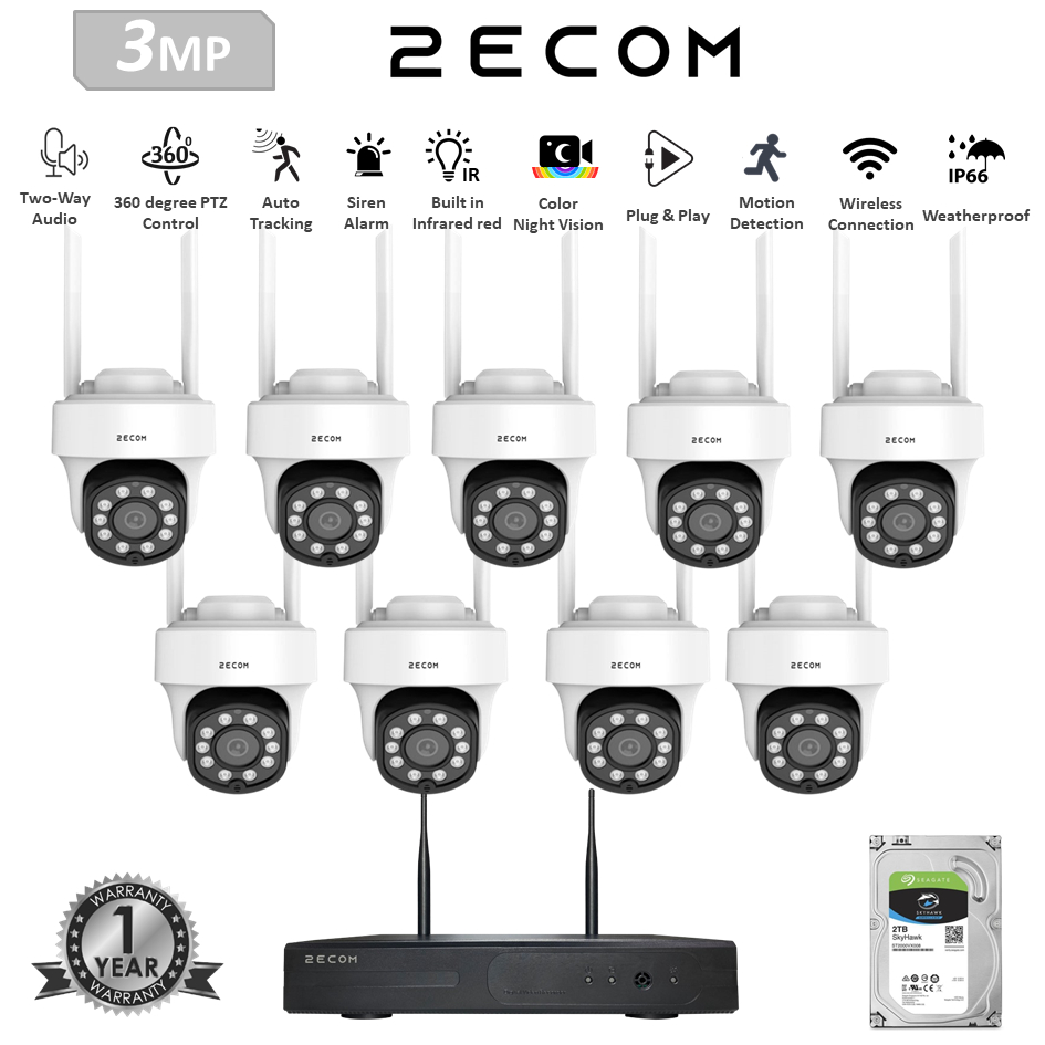 2ECOM 3mp 5mp PTZ eyeball rotate 360 degree wifi cctv kit wireless cctv ...