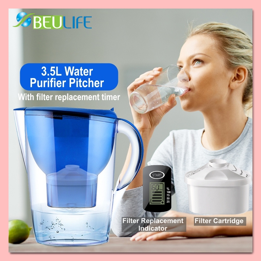 BEULIFE Portable Drinking Water Purifier Filter Pitcher Jug 3.5L ...