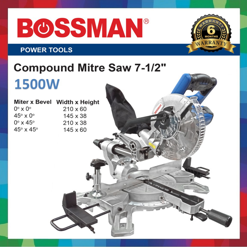 BOSSMAN 1500W Compound Mitre Saw BCS789 185mm7.5" BCS-789 BCS 789 Miter ...