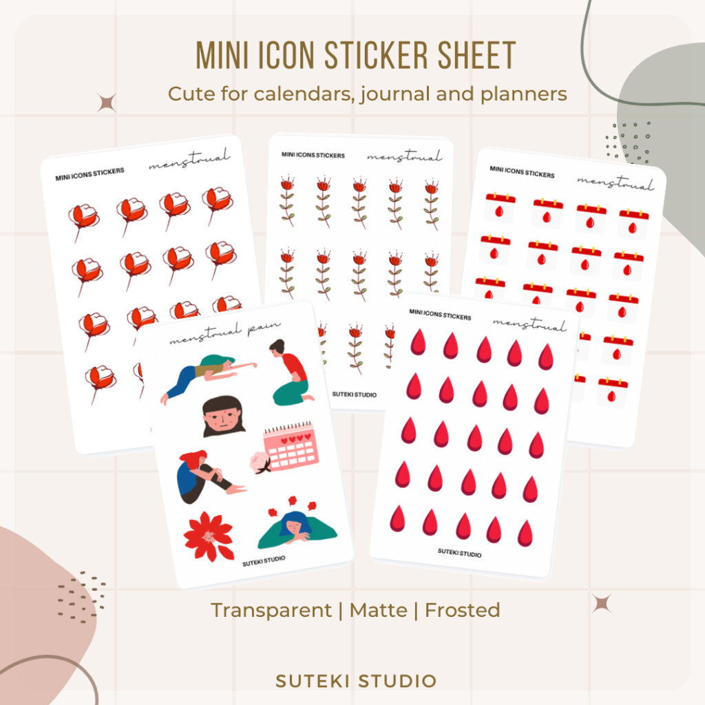 Mini Icon Sticker Sheet - Menstrual, Period, PMS, Aunt Flow | for ...