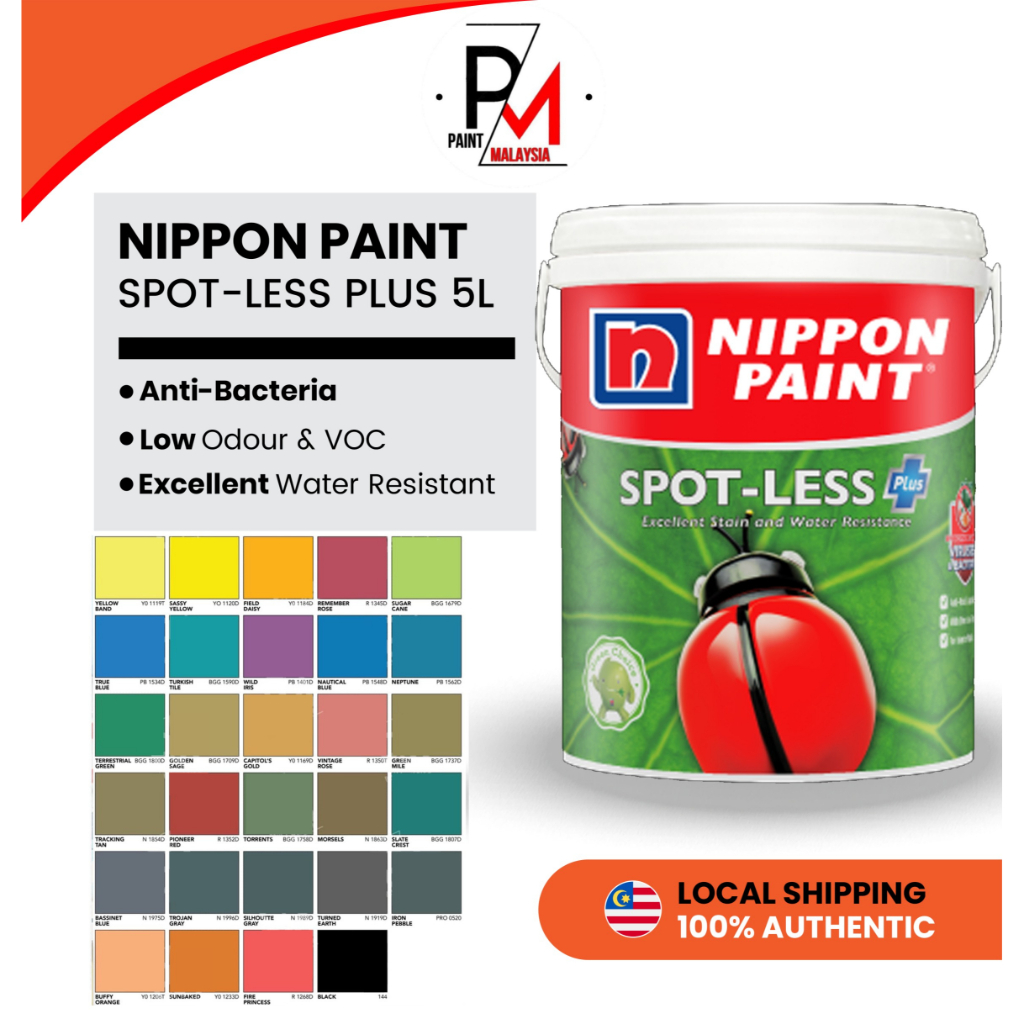 NIPPON Spot Less Plus 5L Interior Wall Paint Anti Bacteria Emulsion ...
