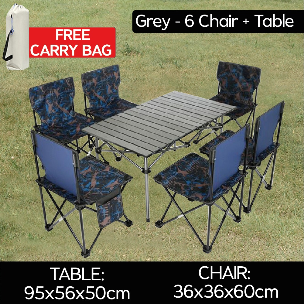 Camping Table Meja lipat Folding Table With Chair 7 piece Set Foldable ...
