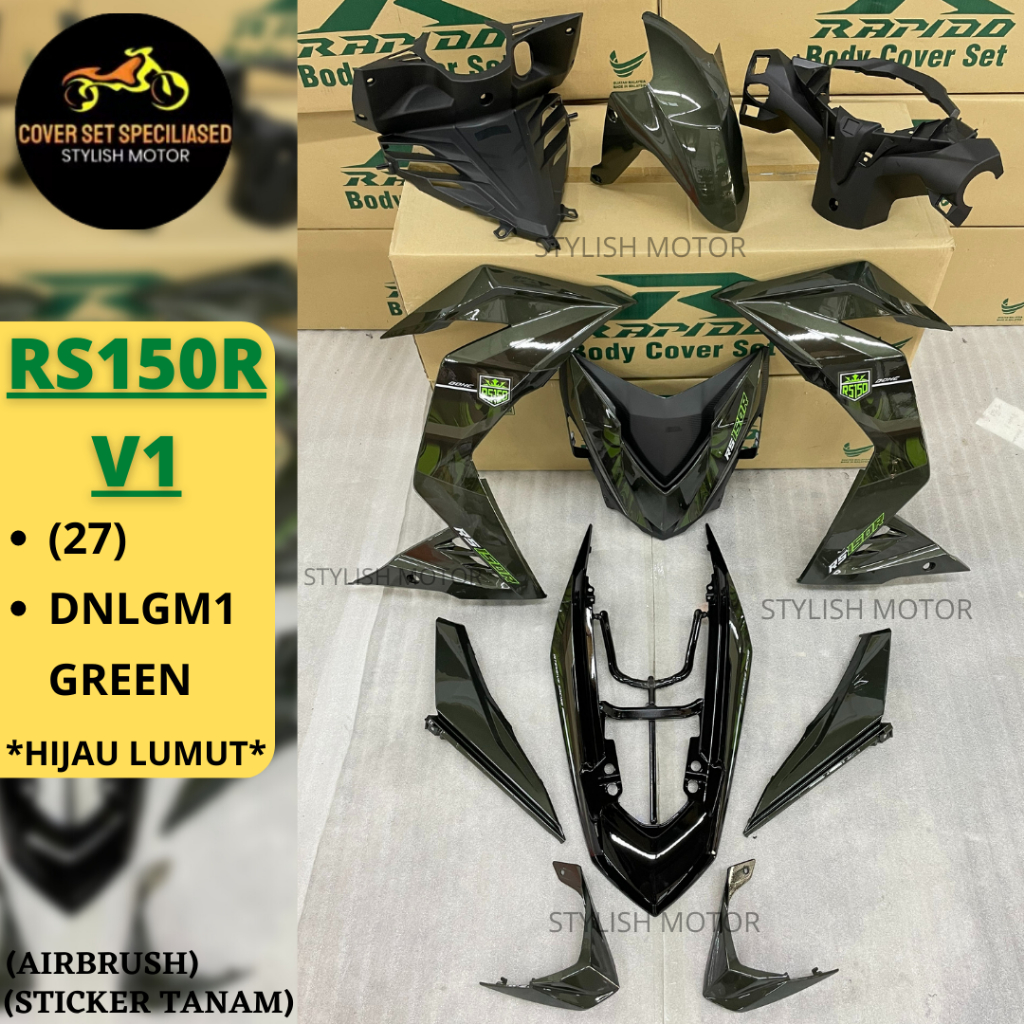 (STICKER TANAM/AIRBRUSH) RAPIDO COVER SET HONDA RS150 RS150R V1/V2/V3 (27) DNLGM1 GREEN/HIJAU ...