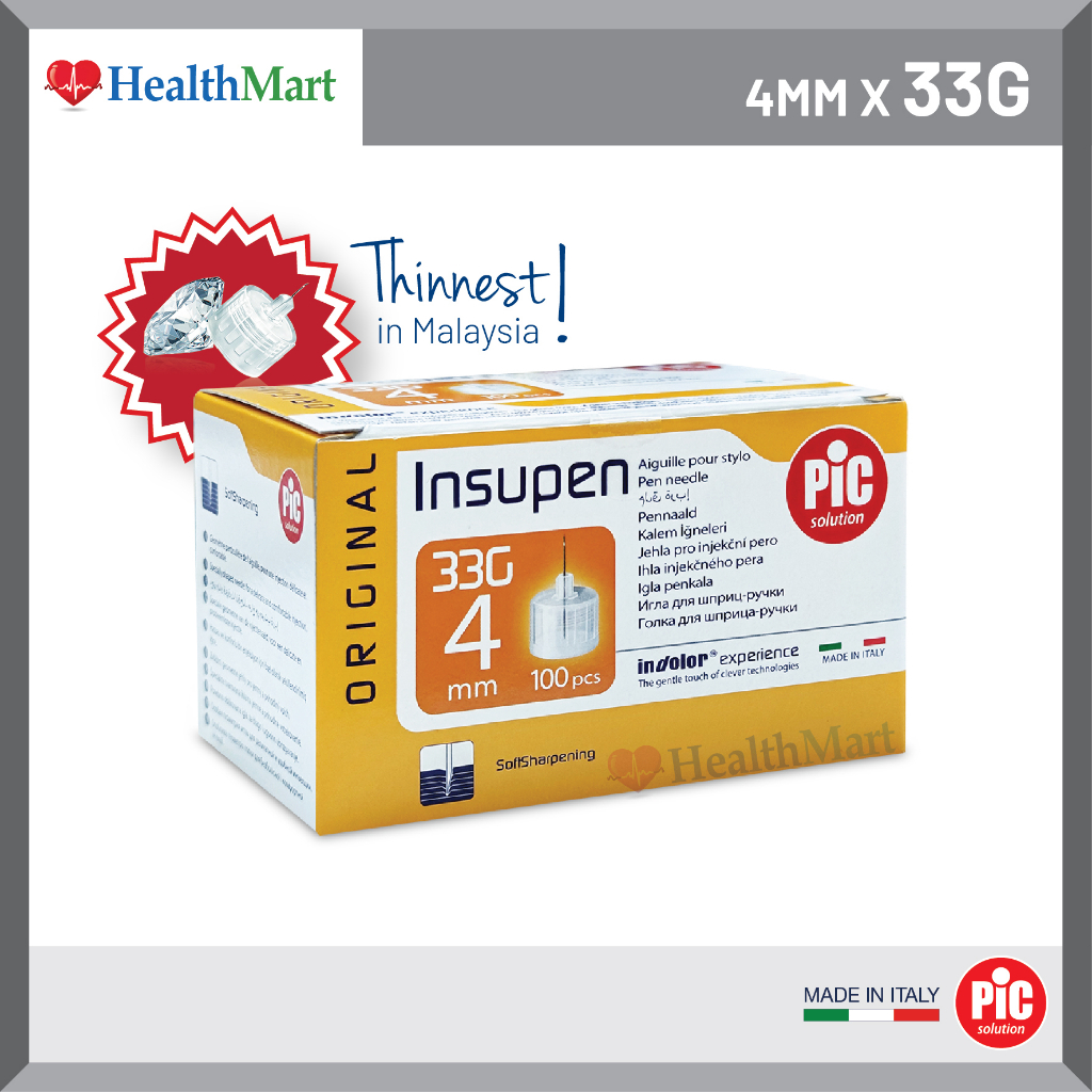 PIC Solution Insupen 4MM Insulin Pen Needle 33G (100pcs) FOC 20’s ...