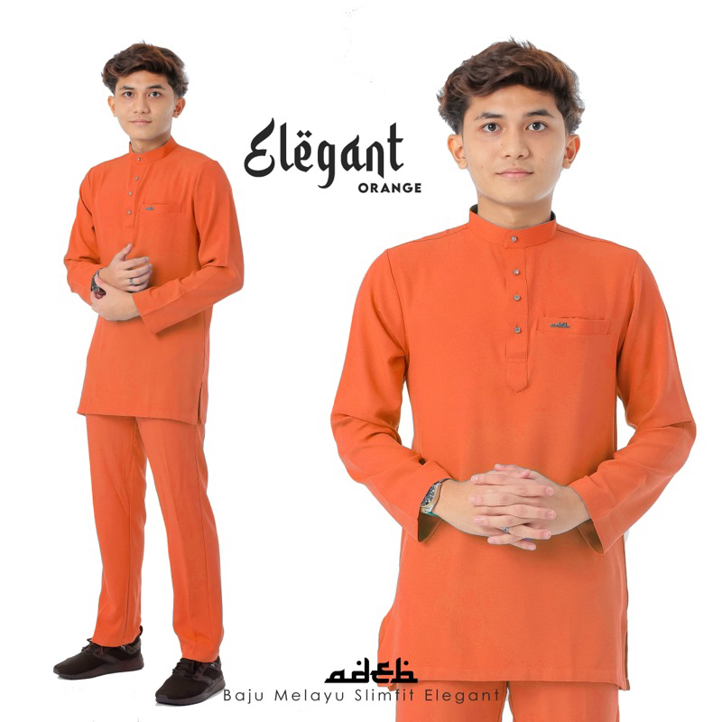 BAJU MELAYU SLIMFIT ELEGANT ORANGE BRICK (FREE BUTANG) | Shopee Malaysia