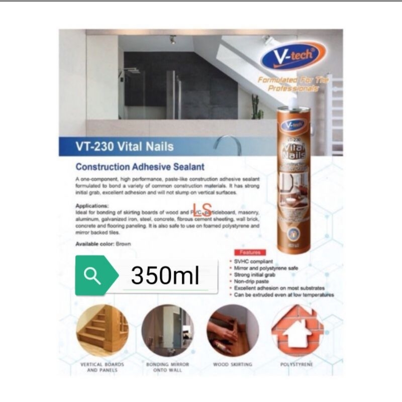 LS GEMILANG NEW STOCK) 350ml V-TECH VT-230 VITAL NAILS CONSTRUCTION ADHESIVE SEALANT SILICON ...