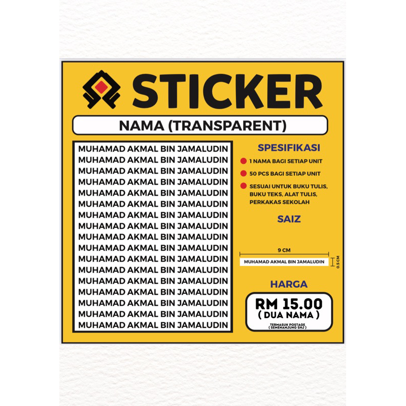 Sticker Nama Transparent ( DUA NAMA) | Shopee Malaysia