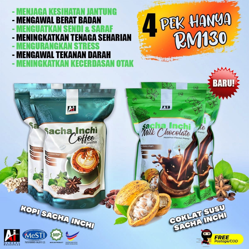 KOPI SACHA PREMIUM + COKLAT SUSU SACHA INCHI AI GLOBAL [ORIGINAL HQ ...