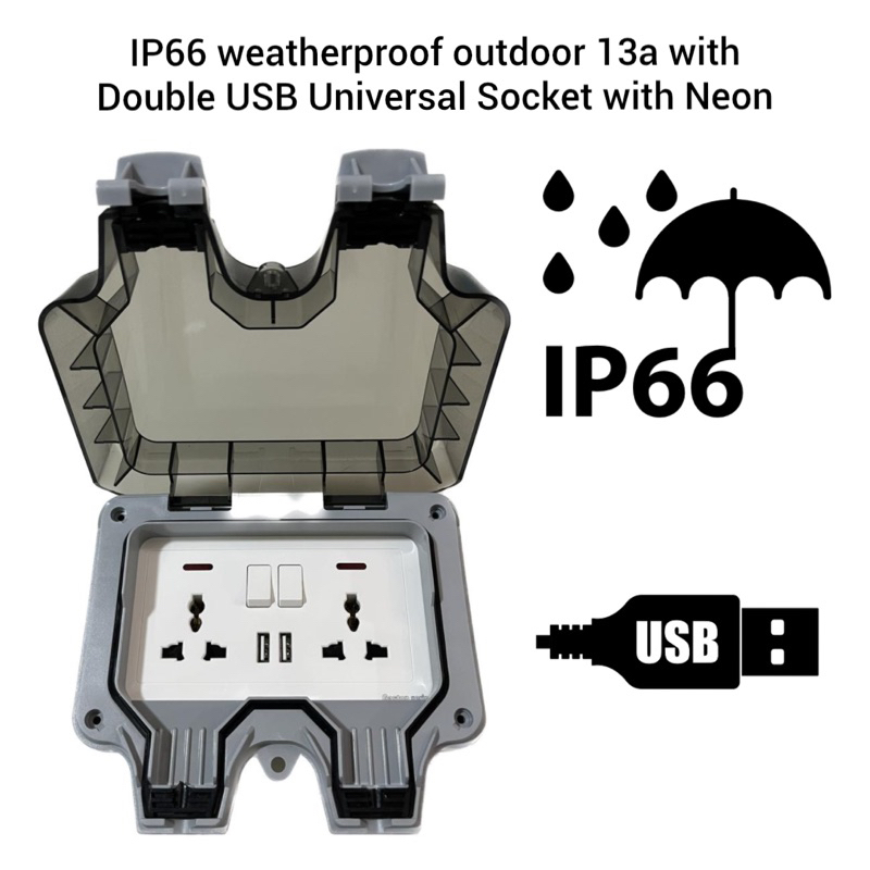 ️IP66 USB ️ Waterproof Dustproof Outdoor 2 Gang 13A Electrical Power ...