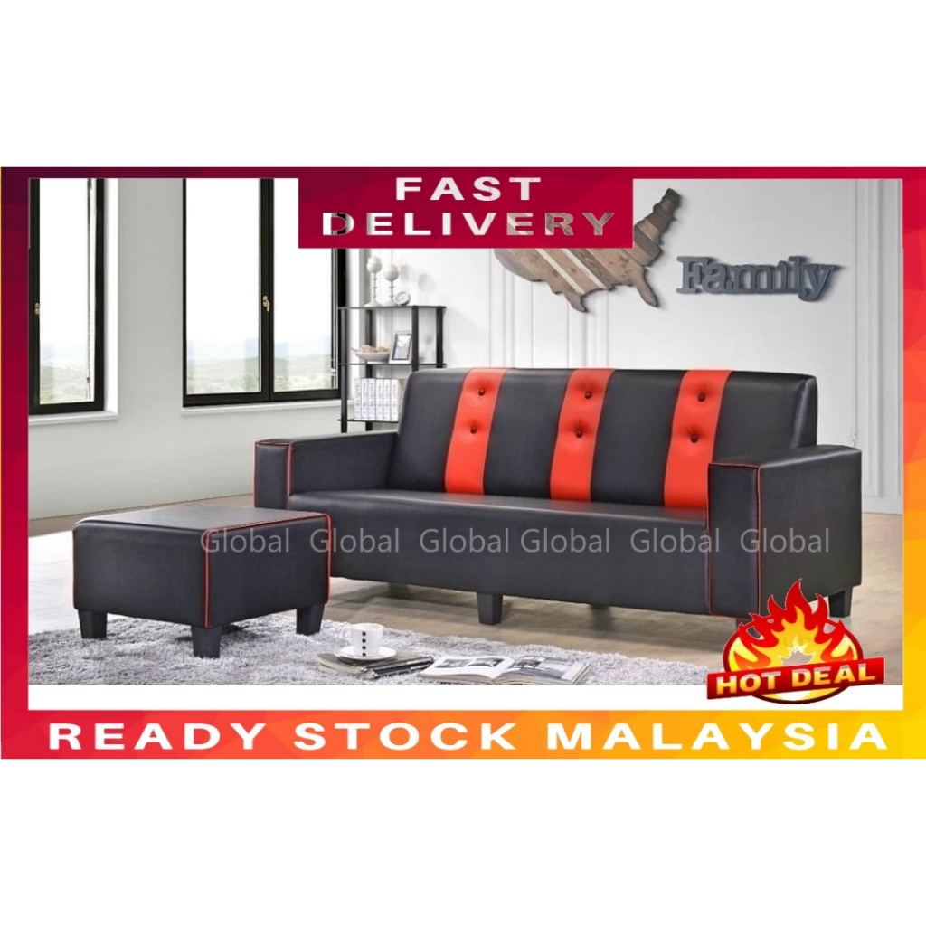 PVC Sofa 3 Seater Kulit Free 1 Stool Fabric Sofa Kain Velvet Sofa Baldu ...
