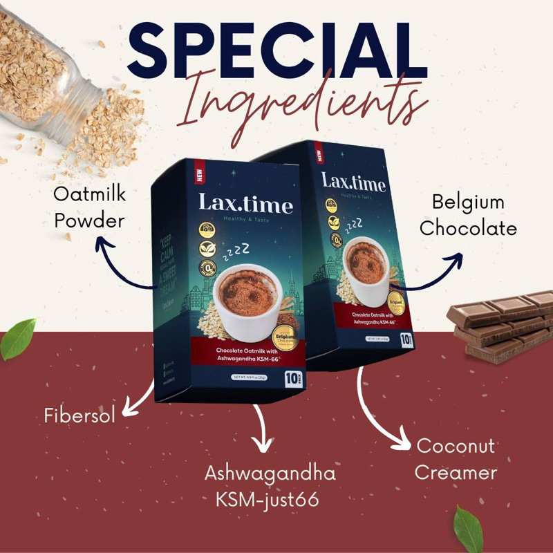 [OFFICIAL DISTRIBUTOR] LAXTIME CHOCOLATE OATMILK DENGAN KSM ASHWAGANDA ...