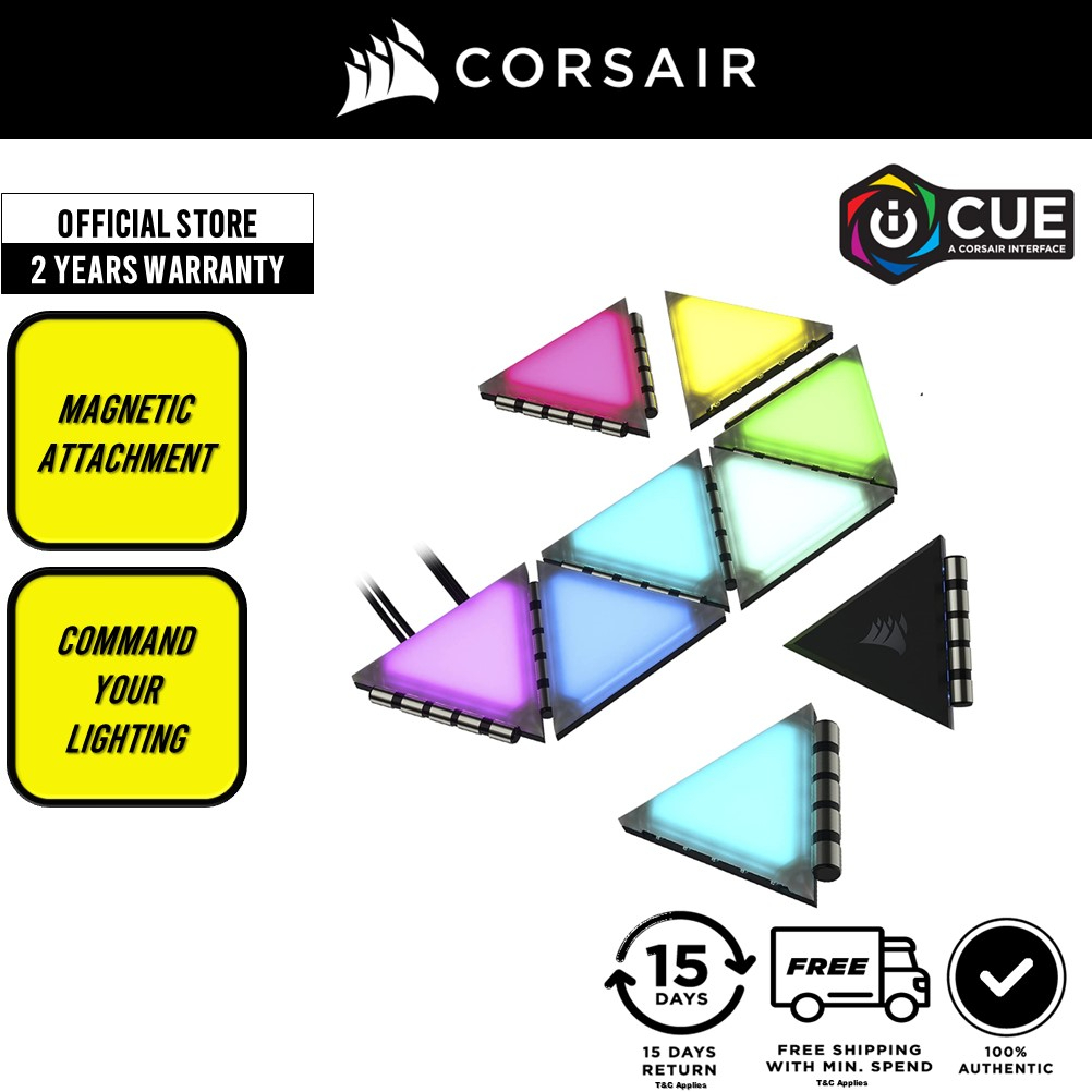 CORSAIR iCUE LC100 RGB LED PC Case Accent Mini Triangle Lighting Panels ...