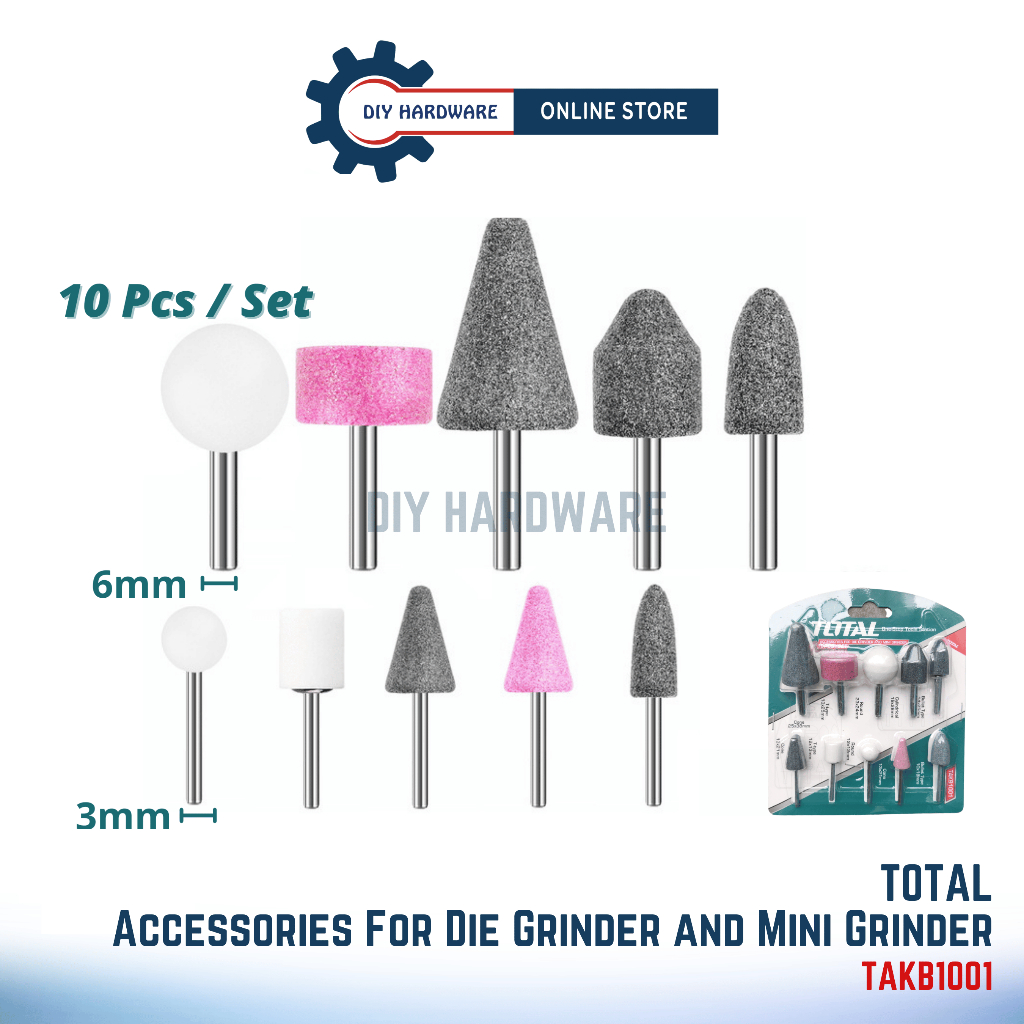 TOTAL 10 Pcs Accessories for Die Grinder & Mini Grinder - TAKB1001 ...