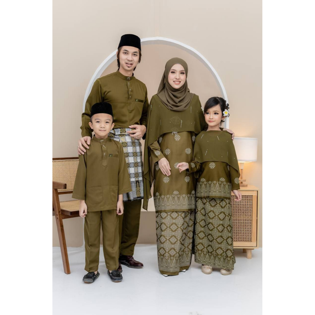 [ Set Family ] Kurung Moden Queen Lateefa Warna Olive Green | Baju Raya ...