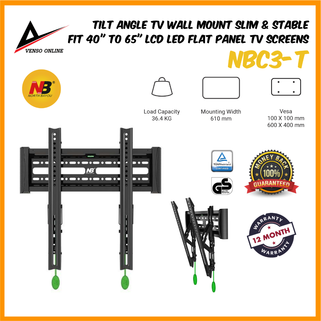 NB North Bayou NBC3-T Adjustable Tilt Angle TV Wall Mount Slim & Stable ...