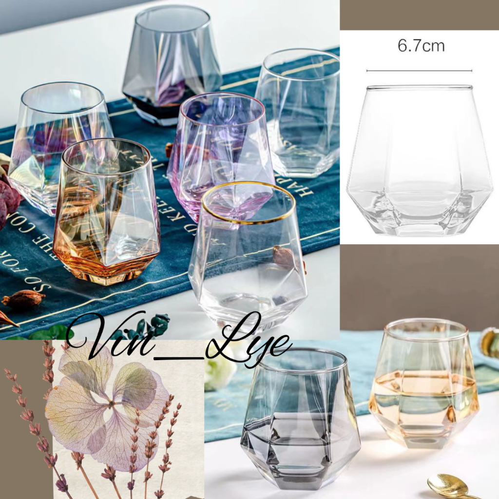 Diamond glass cup crystal drinking cup whisky brandy cup 六角杯钻石菱形玻璃杯 ...