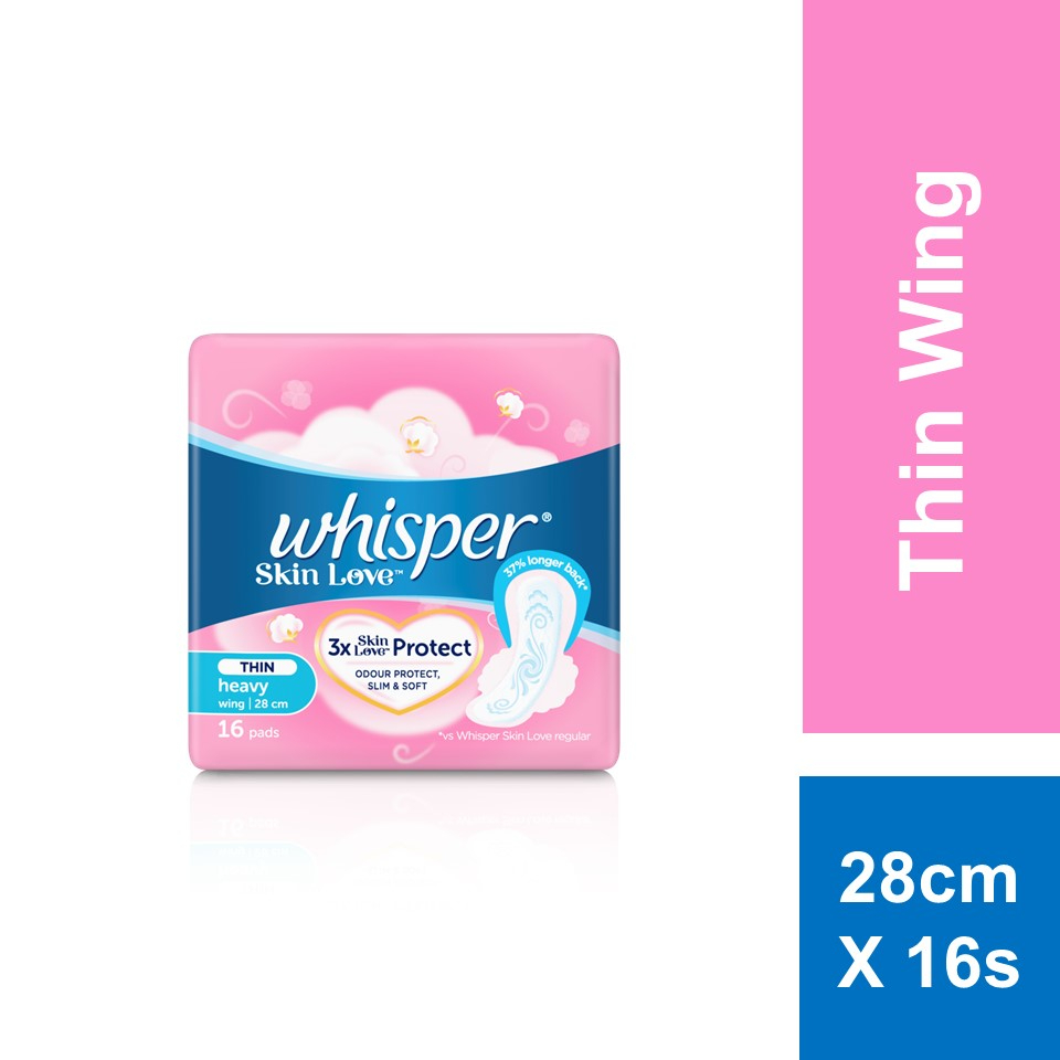 Whisper Skin Love Ultra Slim Day + Night Sanitary Napkin 28cm x 16s ...