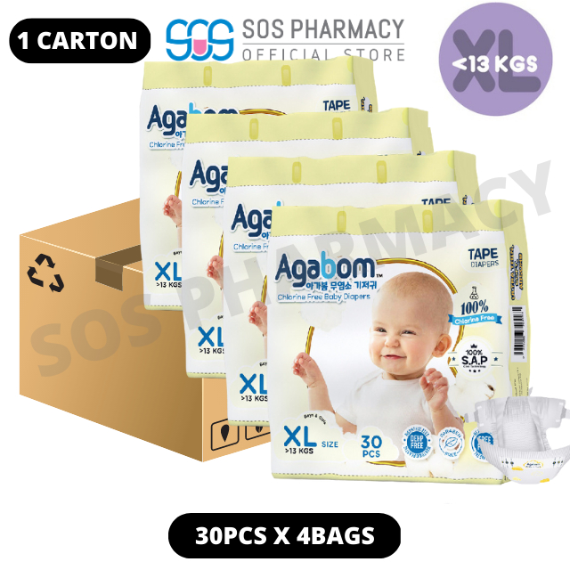 AGABOM 100% SAP Ultra-Thin Baby Diaper Tape 1 Carton - XL (30PCS X ...