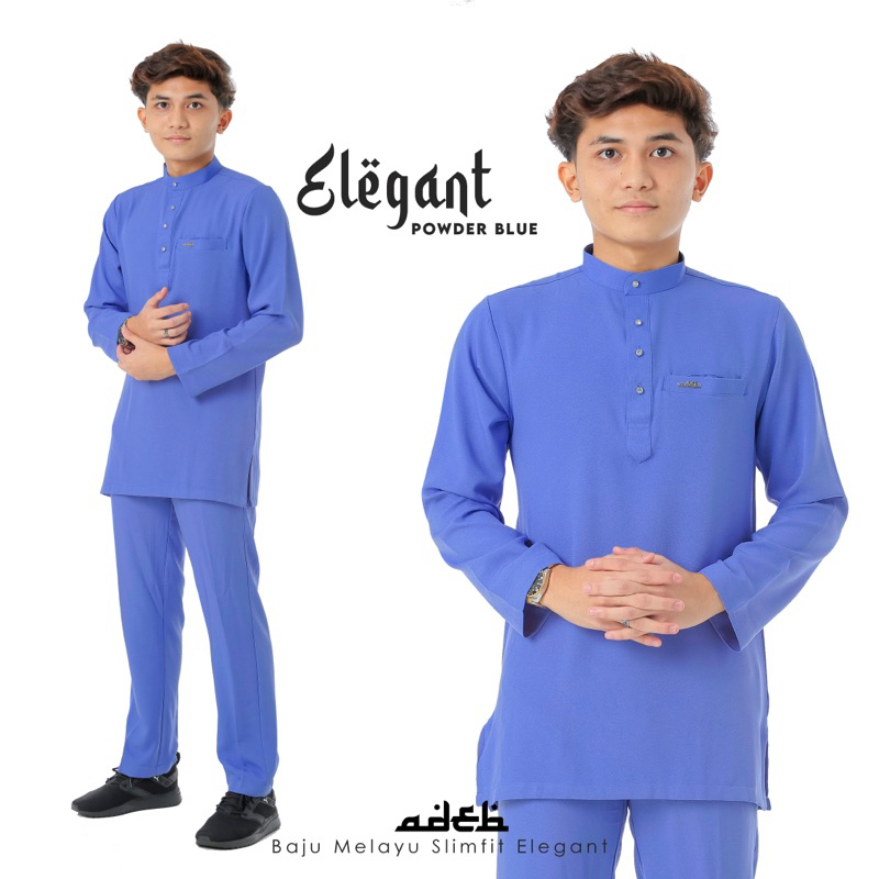 BAJU MELAYU SLIMFIT ELEGANT POWDER BLUE (FREE BUTANG) | Shopee Malaysia