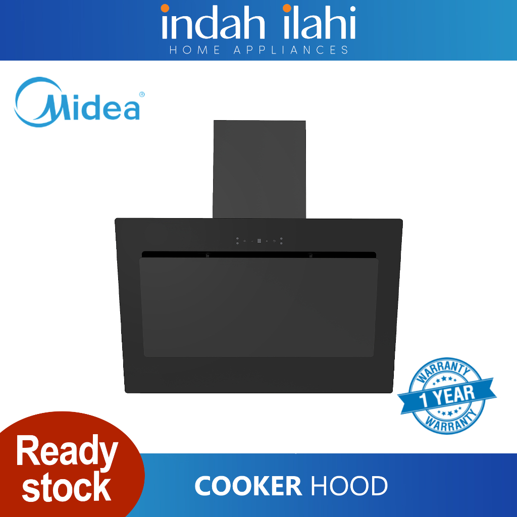 Midea Hud Dapur - Cooker Hood 1400m³/hr Black Slanted Type MCH-90J82 ...