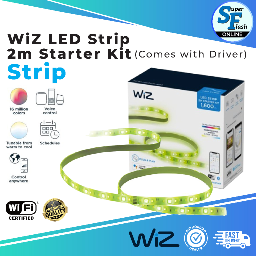 Philips WiZ Smart Lighting White and Coloured LED Strip 2-meter Starter ...