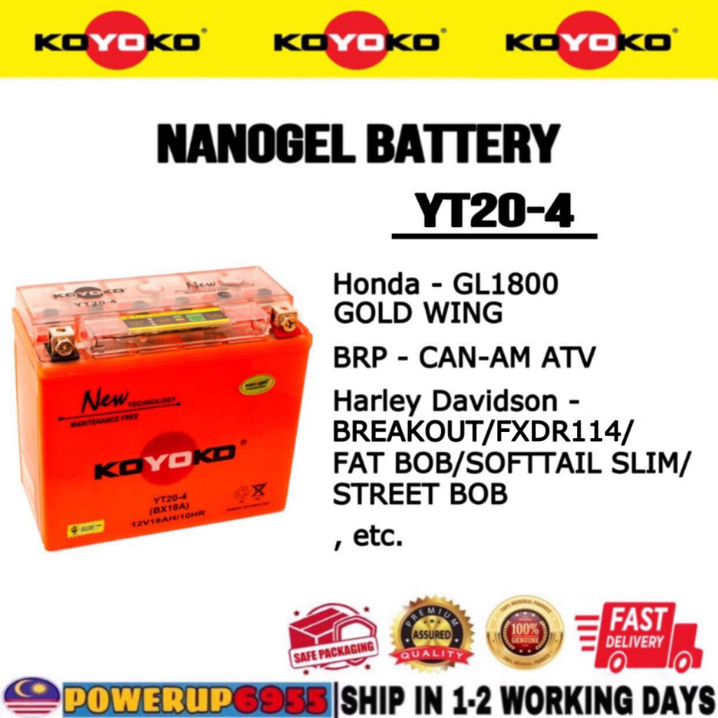 YT20-4 BX18A KOYOKO NANOGEL BATTERY GL1800 HARLEY DAVIDSON FAT STREET ...
