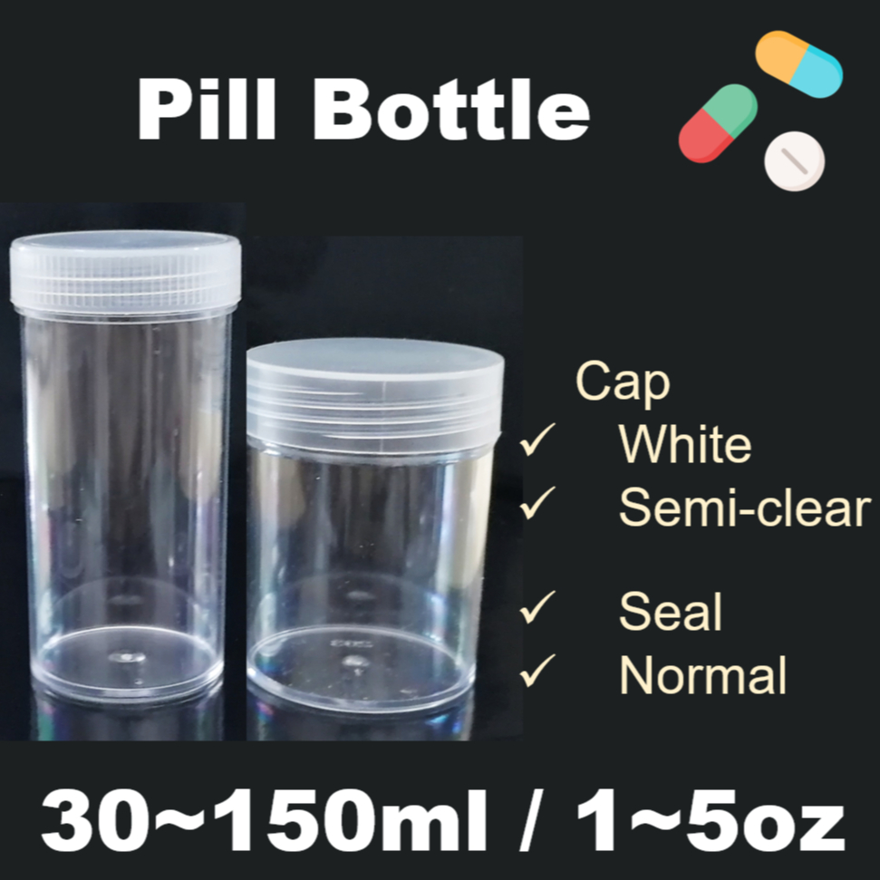 (144pcs) Seal Cap Pill Bottle 1oz 2oz 3oz 4oz (Semi Transparent / White ...