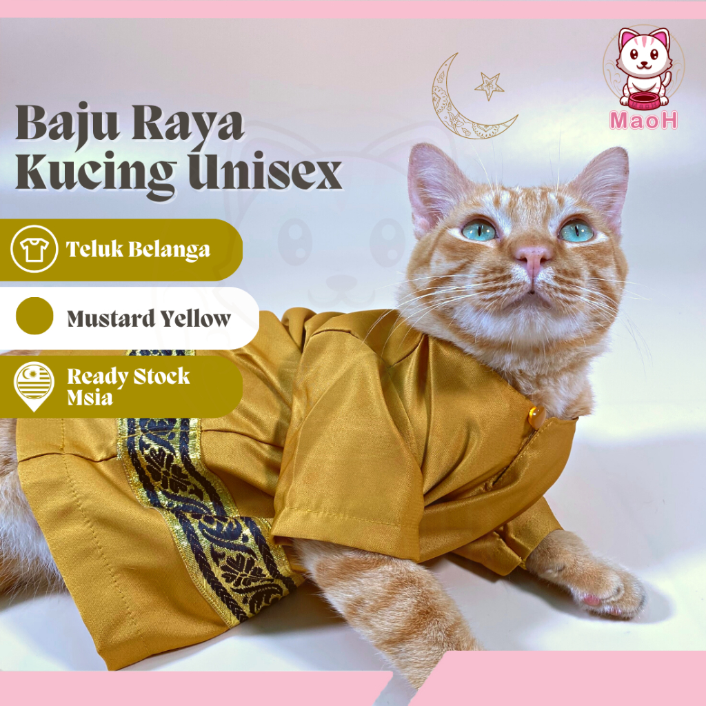 MaoH Baju Raya Kucing 2024 (Mustard Yellow) Unisex Cat Clothes Melayu ...