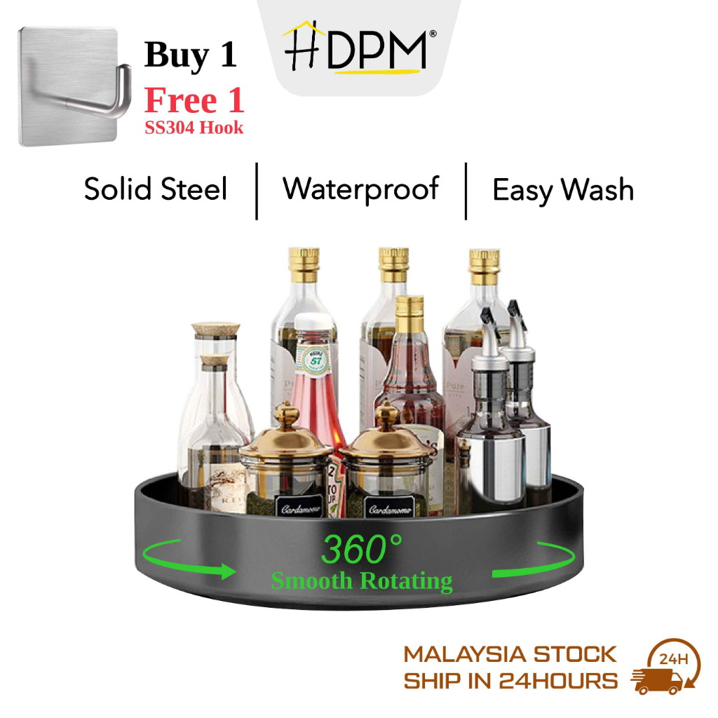 【FreeGift】Metal 360° Degree Rotating Kitchen Rack Storage Shelf Spice ...