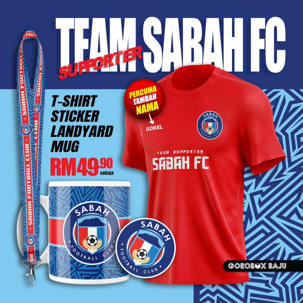 Tshirt Sabah FC Supporter Team Penyokong Mug Lanyard Sticker Cotton ...