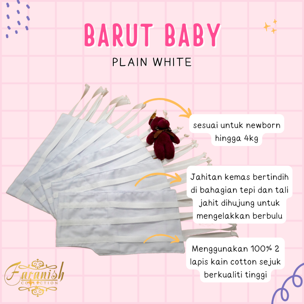 Barut baby perut warna plain putih bertali sesuai untuk newborn saiz ...