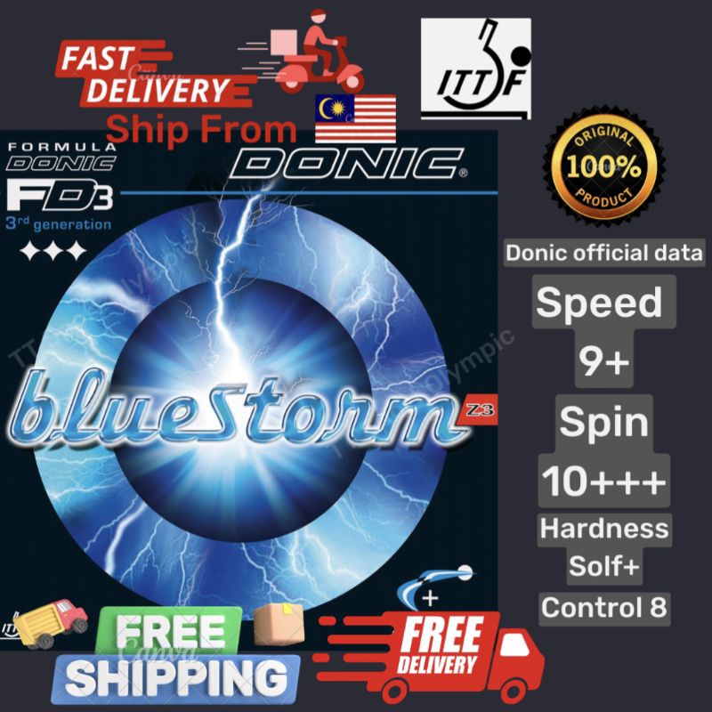 Donic BlueStorm Z1 Turbo Z2 Z3 High Elastic Spin Rubber 多尼克高弹微粘套胶乒乓球运动 ...
