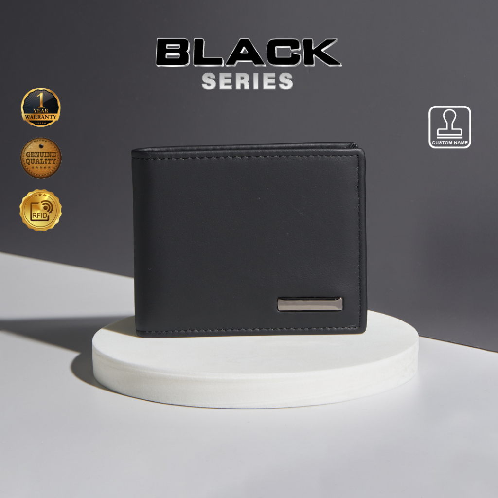 Jack Studio Men's Top Grain Leather Bi-Fold Black Wallet Free Name ...