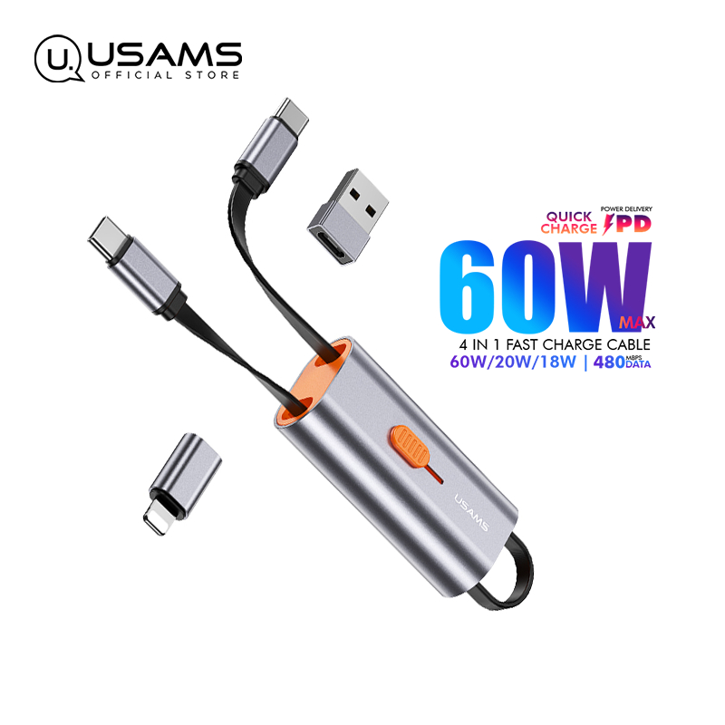 USAMS 4 in 1 Multifunctional 60W PD Storage Cable USB-C to C Cable/C to ...