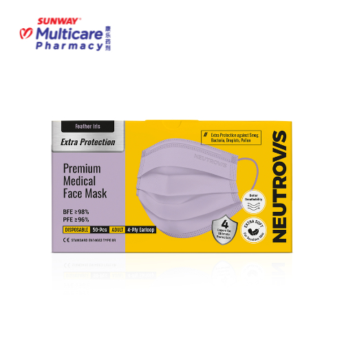 NEUTROVIS PREMIUM MEDICAL FACE MASK 4PLY(FEATHER IRIS) 50'S | Shopee ...