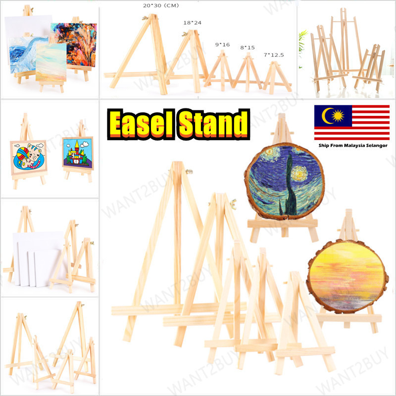 🇲🇾 Mini Solid Wooden Tripod Easel Display Art Oil Painting Stand Card ...