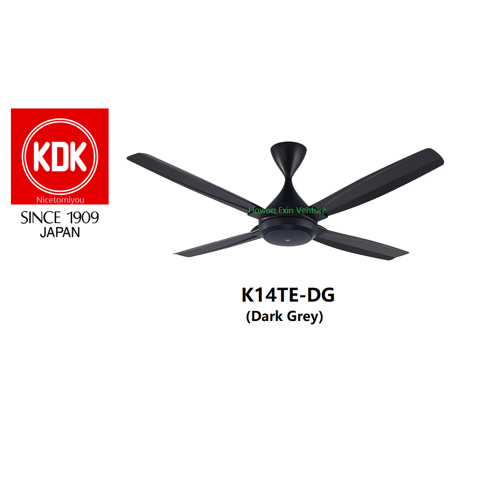 KDK DC 4 Series 56" Ceiling Fan with Remote Control K14TE-DG (Dark Grey ...